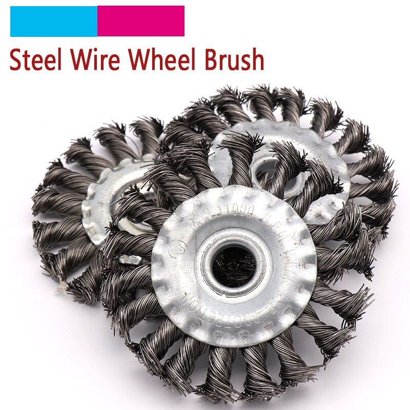 Steel Flat Wire Wheel Brush 100x16mm Knotted Twist Knot Round Crimp Wheel For Angle Grinder ...