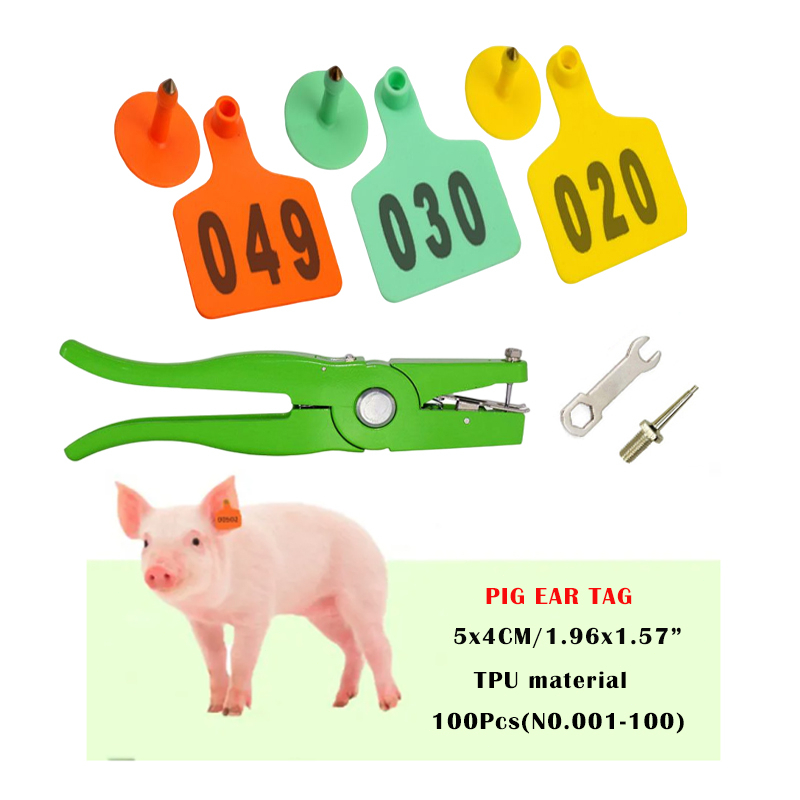 100Pcs TPU Pig Ear Tags No.001-100 Copper Head Goat Ear Tag Animal ID ...