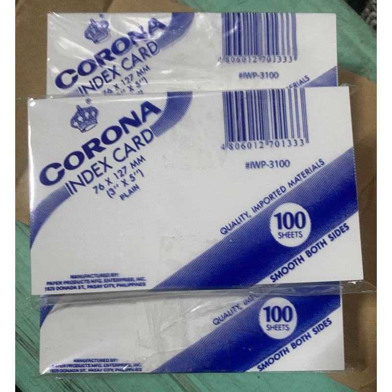 Corona index card 3 x 5 inches (plain white) (No line) | Shopee Philippines