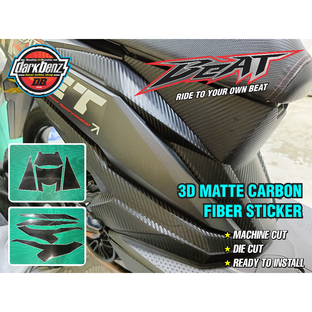 Honda BeAT Street Version 2 Black 3D Matte Carbon Fiber Sticker Decals ...