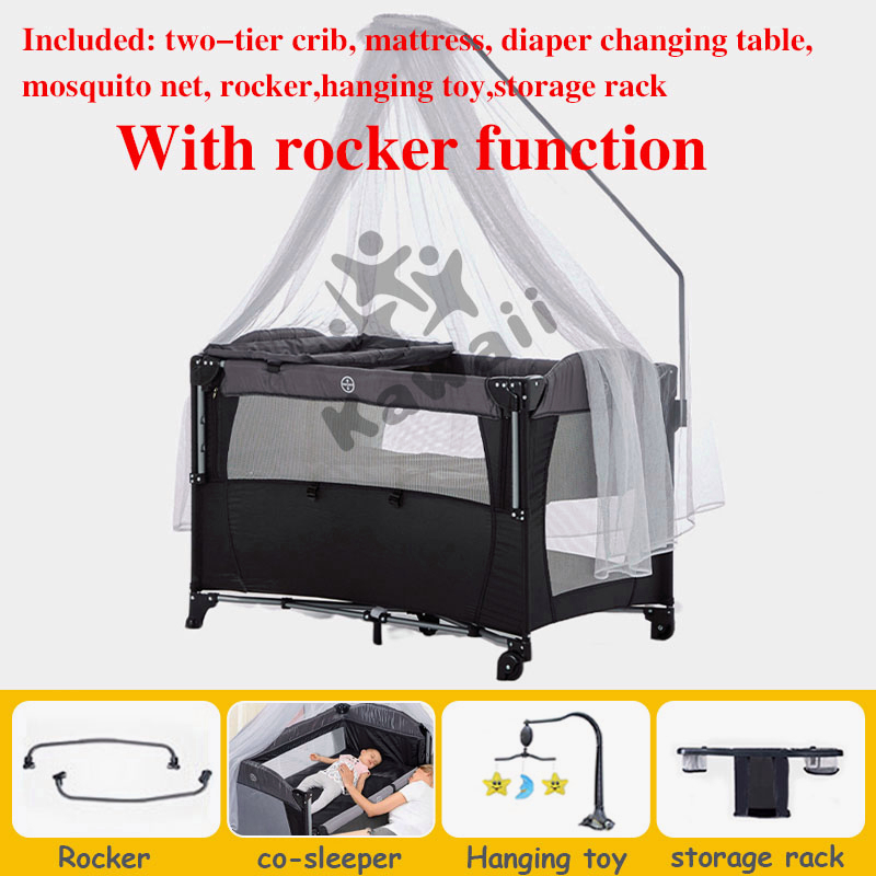 Foldable Baby Crib and Playpen 2 layer (with mosquito net storage bag ...