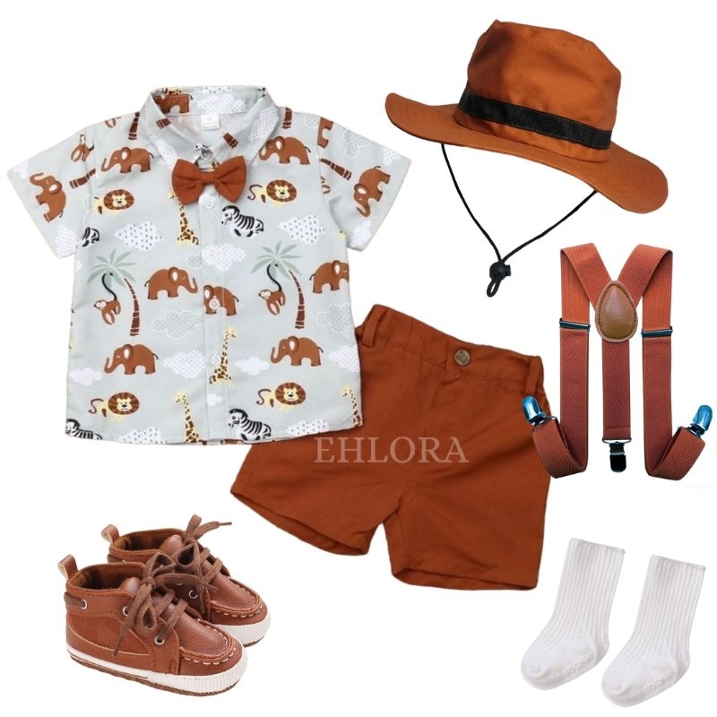 Baby Boy Zoo Keeper Safari Birthday Photoshoot Outfit (Nol Set ...
