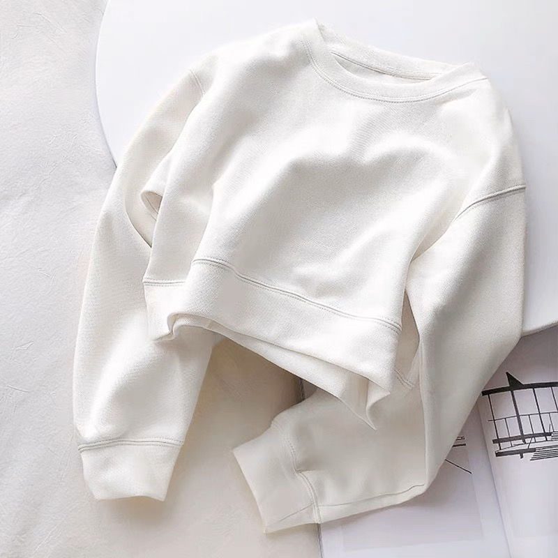 Basic Sweatshirt dropped shoulder raw hem crop Sweater | Shopee Philippines