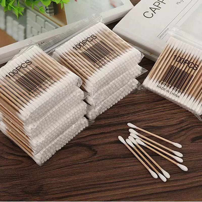100Pcs/Pack Cotton Swabs Bamboo Stick White with Plastic Wrapper Eco ...