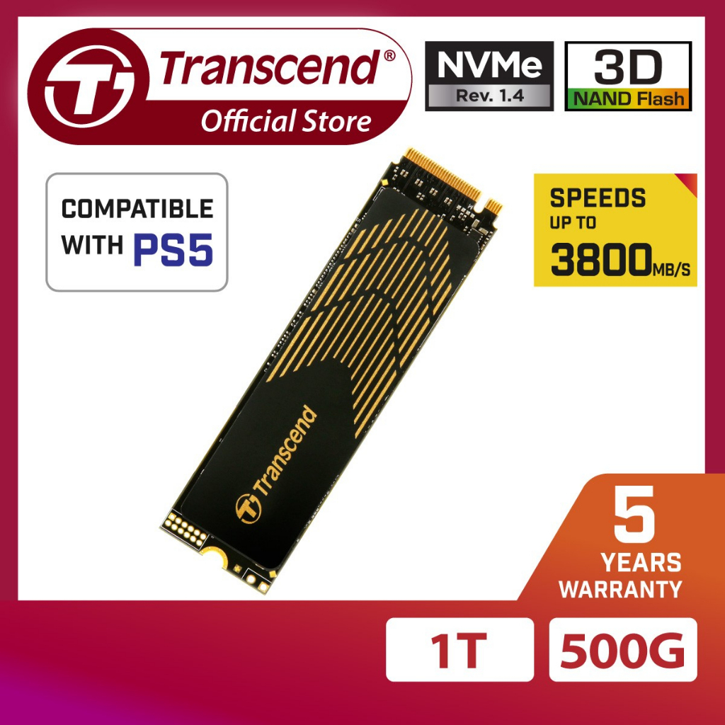 Transcend 500G/1TB PCIe NVME Gen4 x4 SSD, MTE240S (Graphene Heatsink SSD Compatible with PS5 ...