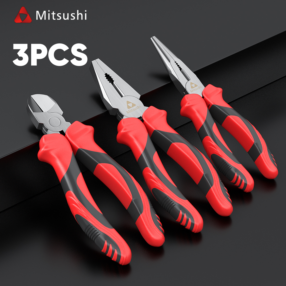 Mitsushi 3 pcs Plier Set And 1pc 6-8 Inches long Nose pilers/cutting ...