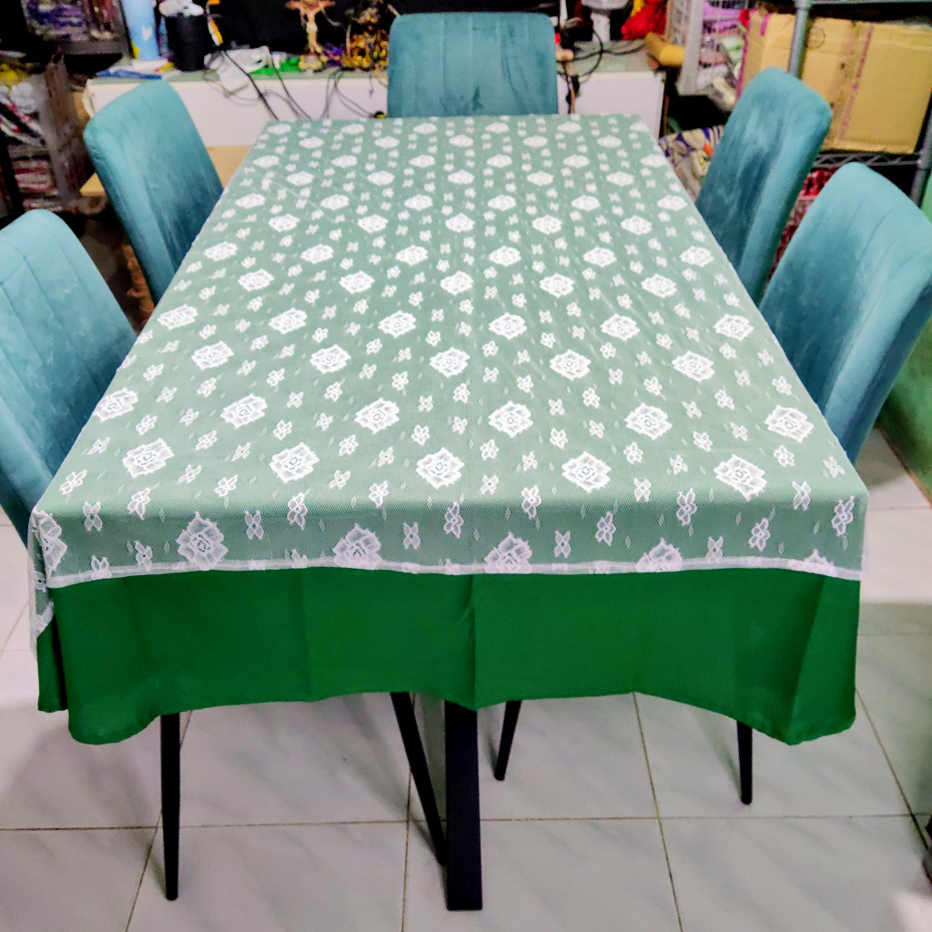 Green Rectangle Table Cloth With Lace Green Lace Table Cover Plain ...