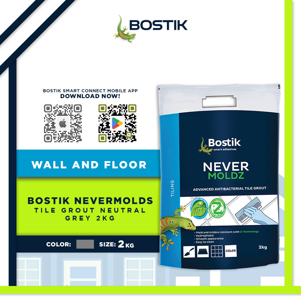 Bostik Nevermoldz Advanced Antibacterial Tile Grout 2kg (Neutral Gray ...