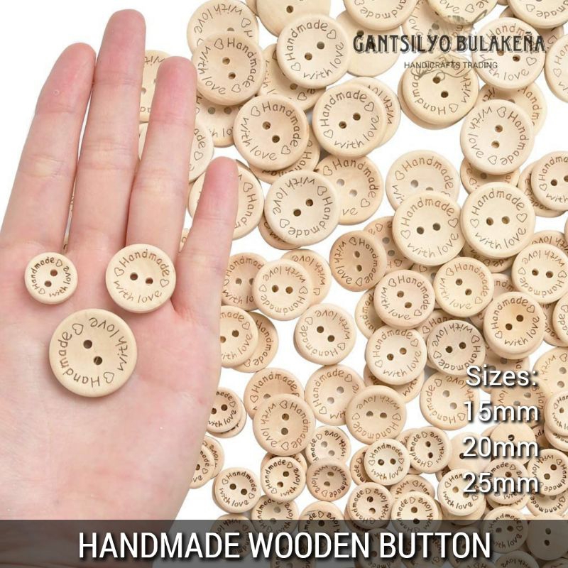 HANDMADE BUTTONS Handmade with Love Wooden Button 15mm / 20mm / 25mm ...