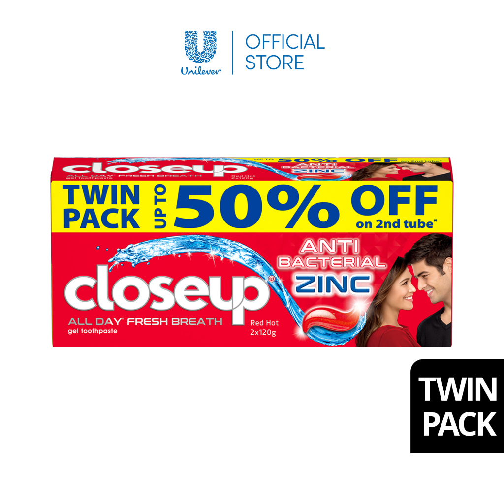 Closeup Gel Toothpaste with Antibacterial Zinc Red Hot 120g Twin Pack ...