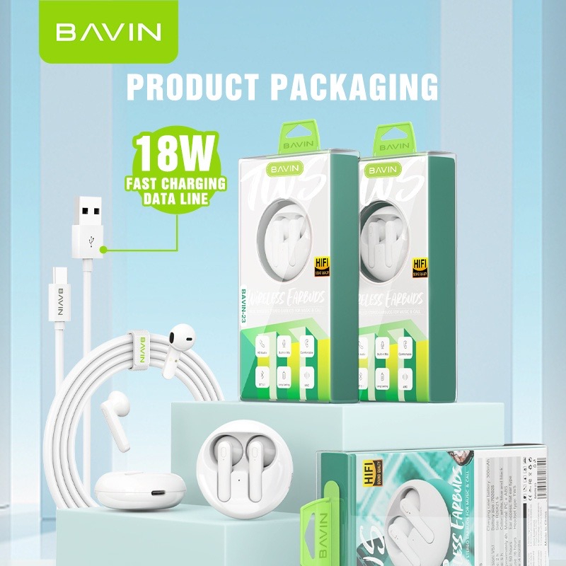 BAVIN BA23 TWS Bluetooth Wireless Earphone Stereo Bluetooth 5.1 Touch ...
