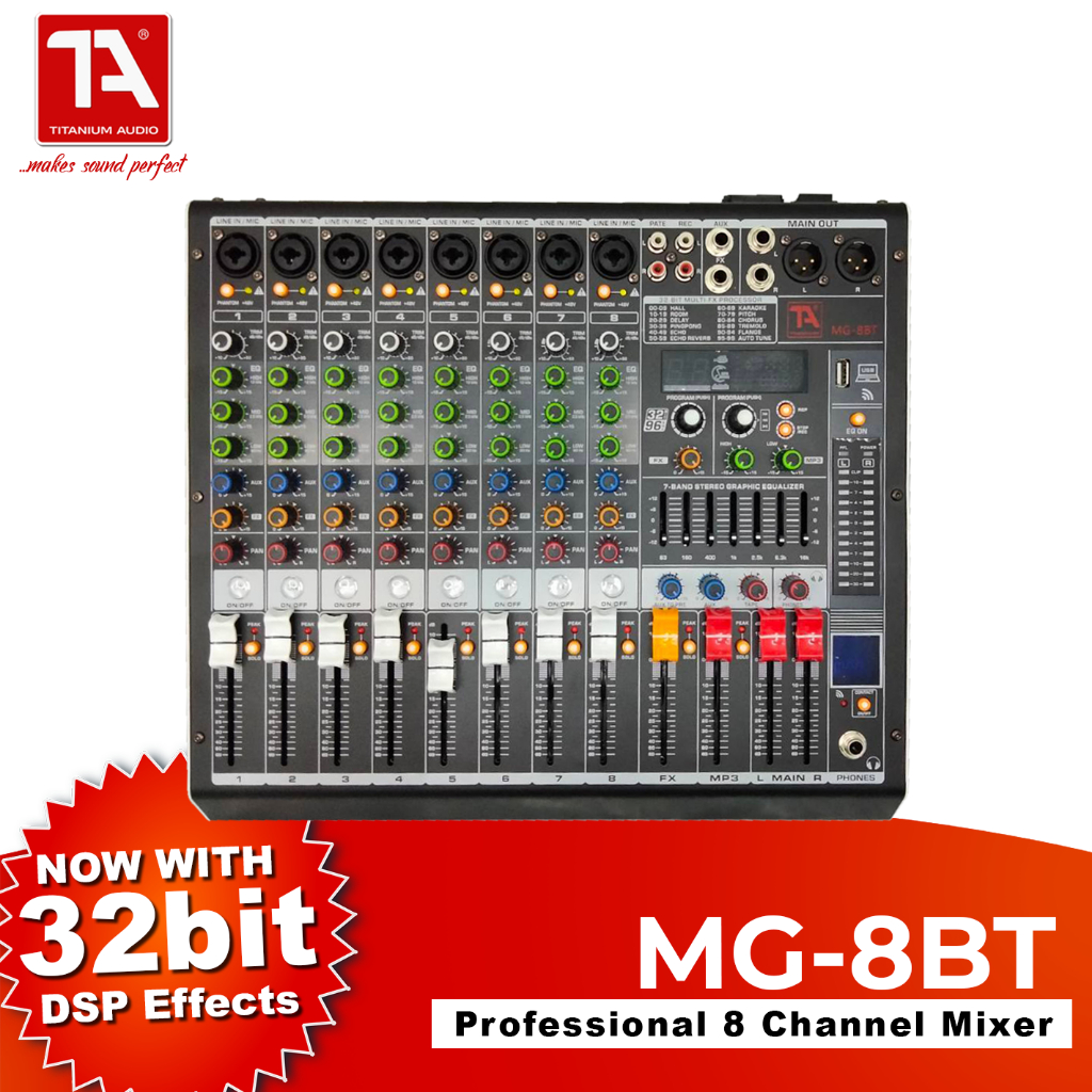 Titanium Audio MG-8BT Mixer / Professional 8 Channel Mixer / 32-BIT DSP ...