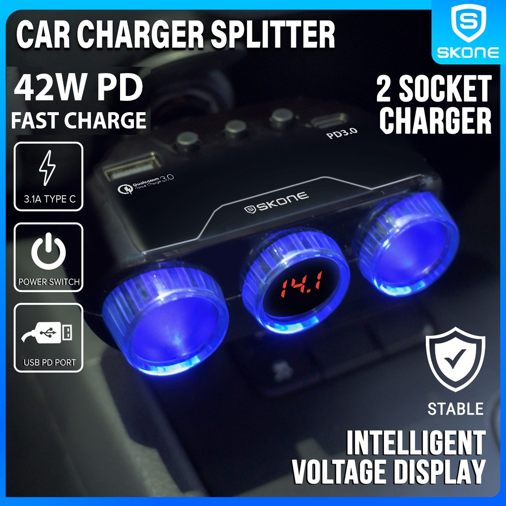 Car Cigarette Lighter 3-Way Socket Power Charger Splitter 42W Dual USB ...