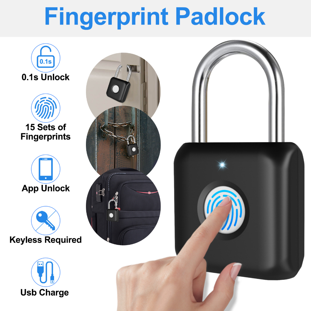 Fingerprint Padlock, Smart Padlock, Locker Lock, Combination Lock ...