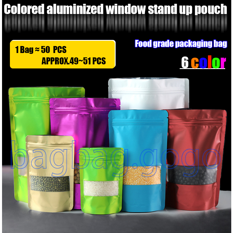 50pcs Colored aluminized window Stand Up Pouch with Zip Lock Packaging ...