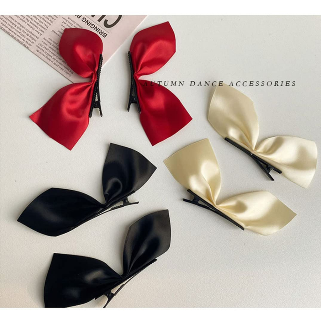 1Pair (2pcs) Hair Bow Side Clips Satin Ribbon Hair Barrettes Bowknot ...