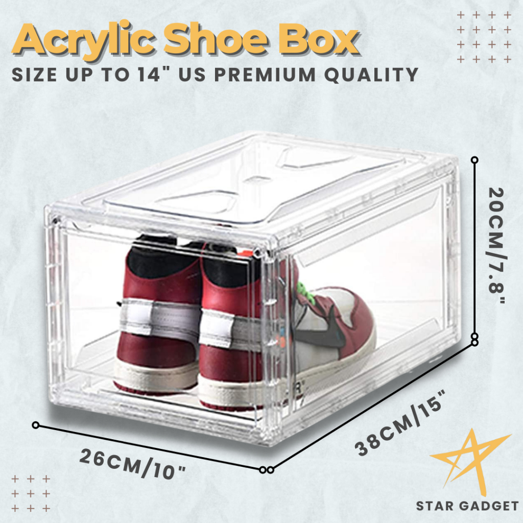 Magnetic Front Drop Acrylic Shoe Box Crystal Clear Magnetic Acrylic ...
