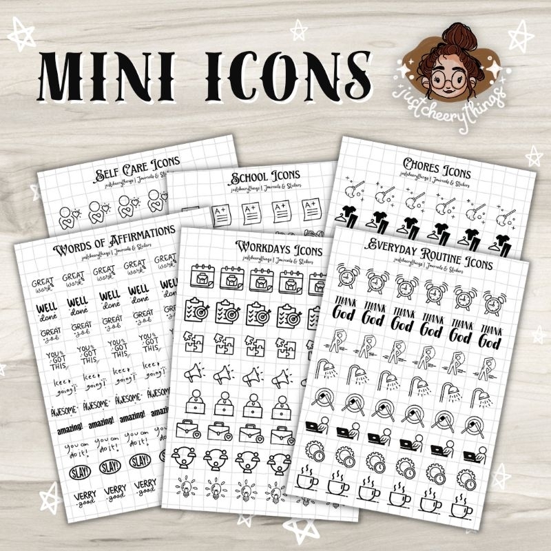 Mini Icons Functional Sticker Set 48 in 1 for Journal Planner Bujo ...