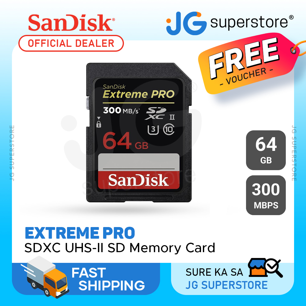 SanDisk Extreme Pro 64GB UHS II SDXC V90 U3 SD Memory Card with 300MB/s Read / 260MB/s Write ...