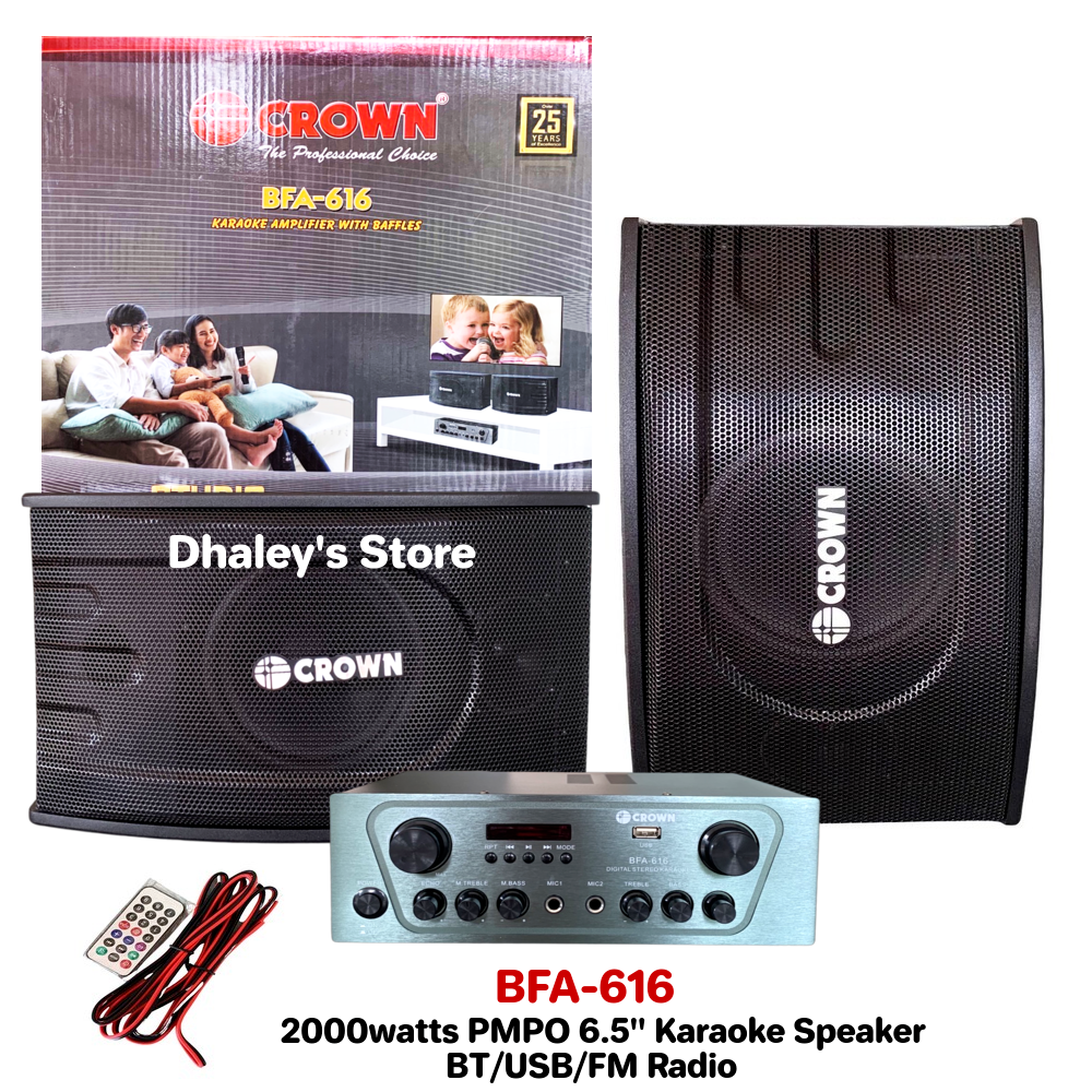 Crown BFA-616 Karaoke Amplifier with Speaker 2000watts PMPO 6.5 inch ...