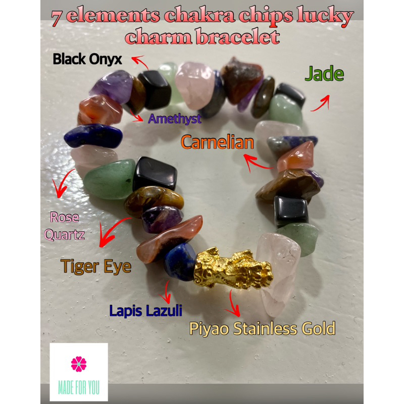7 elements chakra chips with 18k stainless gold Piyao Lucky Charm ...
