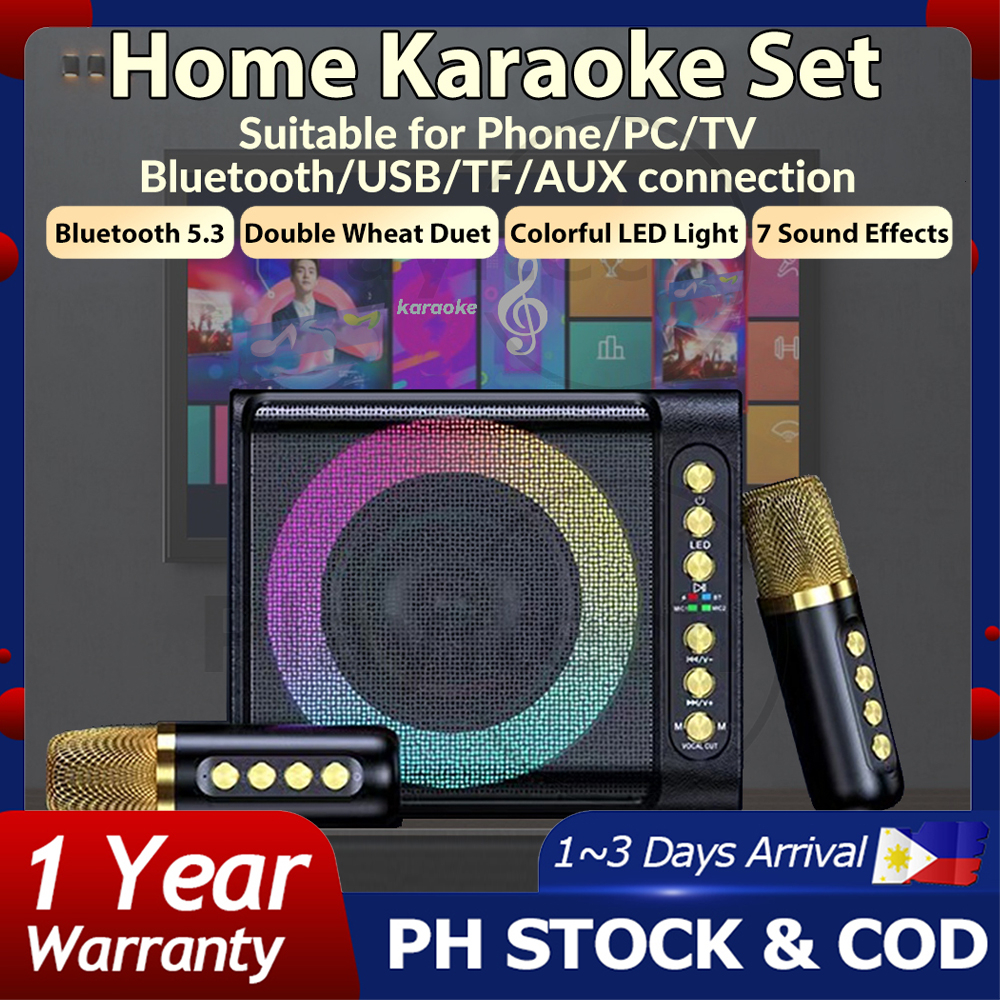 Bluetooth Speaker RGB Light Wireless Bluetooth Dual Microphone Karaoke ...
