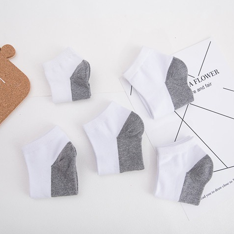 3/6pairs School Student Kids Ankle Socks White Base/Gray Bottom Spandex ...