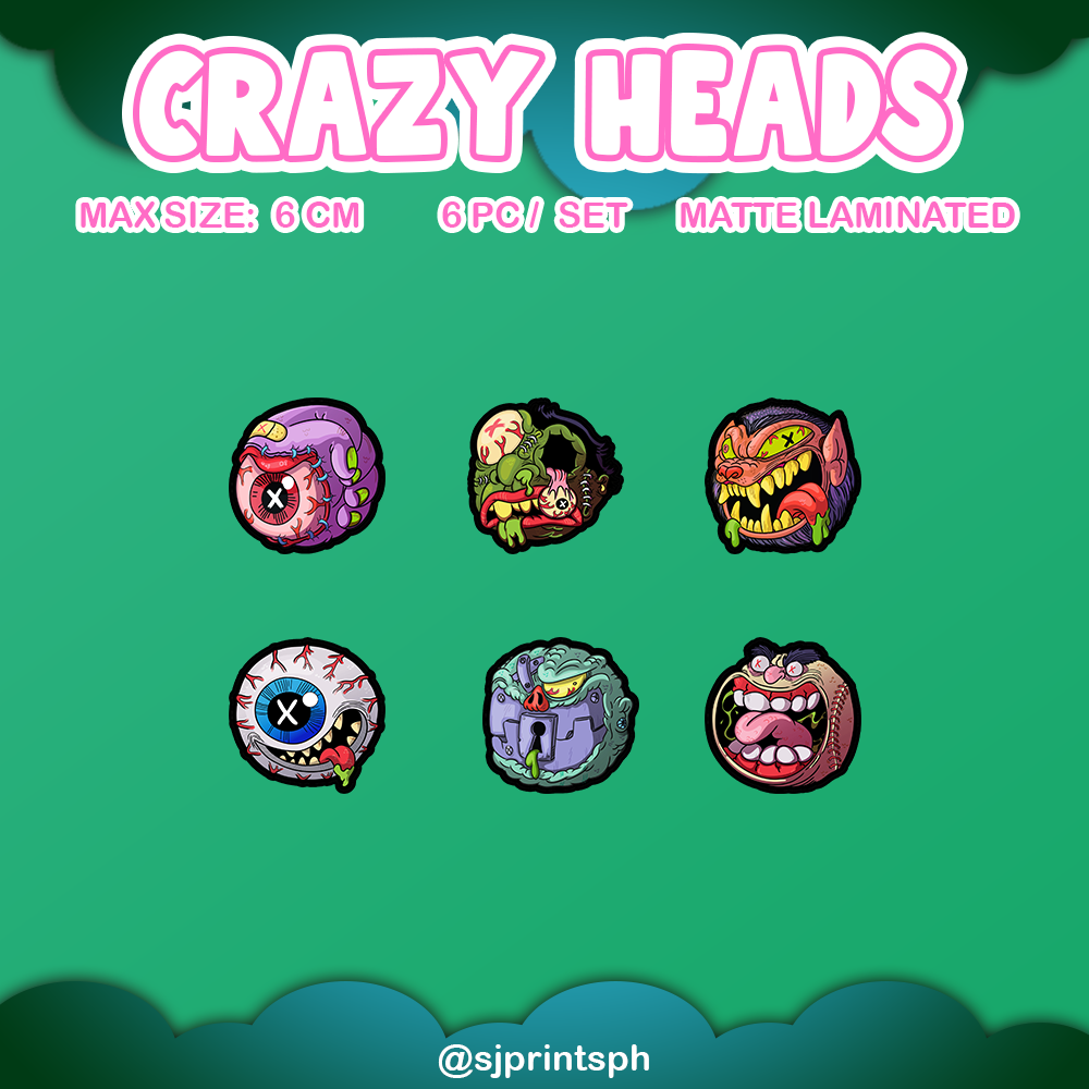 Crazy Heads sticker pack | Matte laminated vinyl sticker decals ...