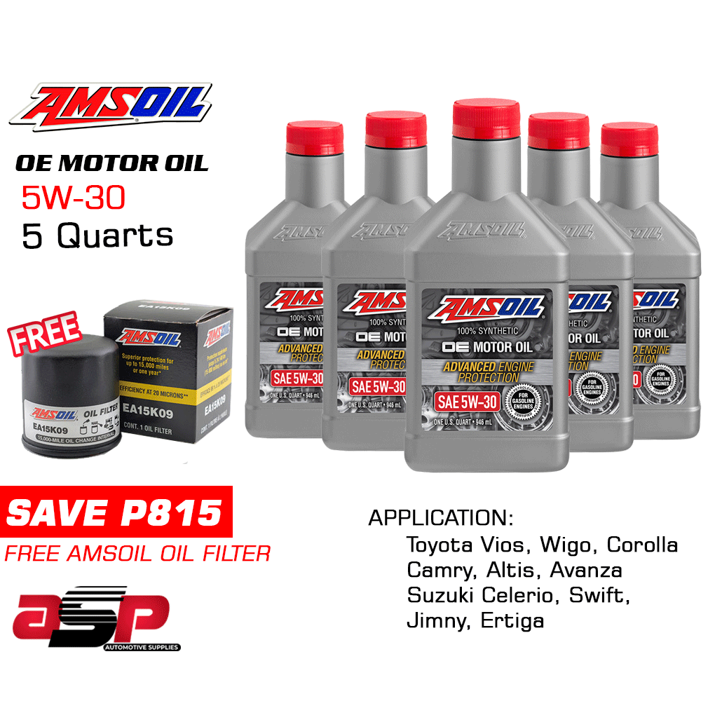 AMSOIL OE 5w-30 100% Synthetic Motor Oil 5 Quarts Bundle for Toyota and ...