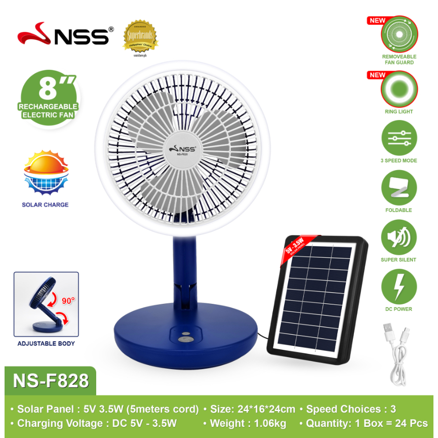 NSS Rechargeable 16" Solar Electric Fan AC DC 220V Solar Fan Mobile ...