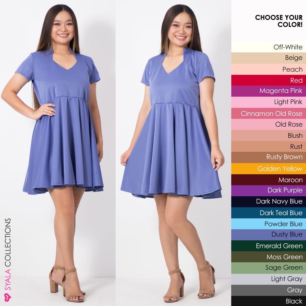 Diamond Neck Skater Casual Office Party Plus Sunday Plain Dusty Blue ...