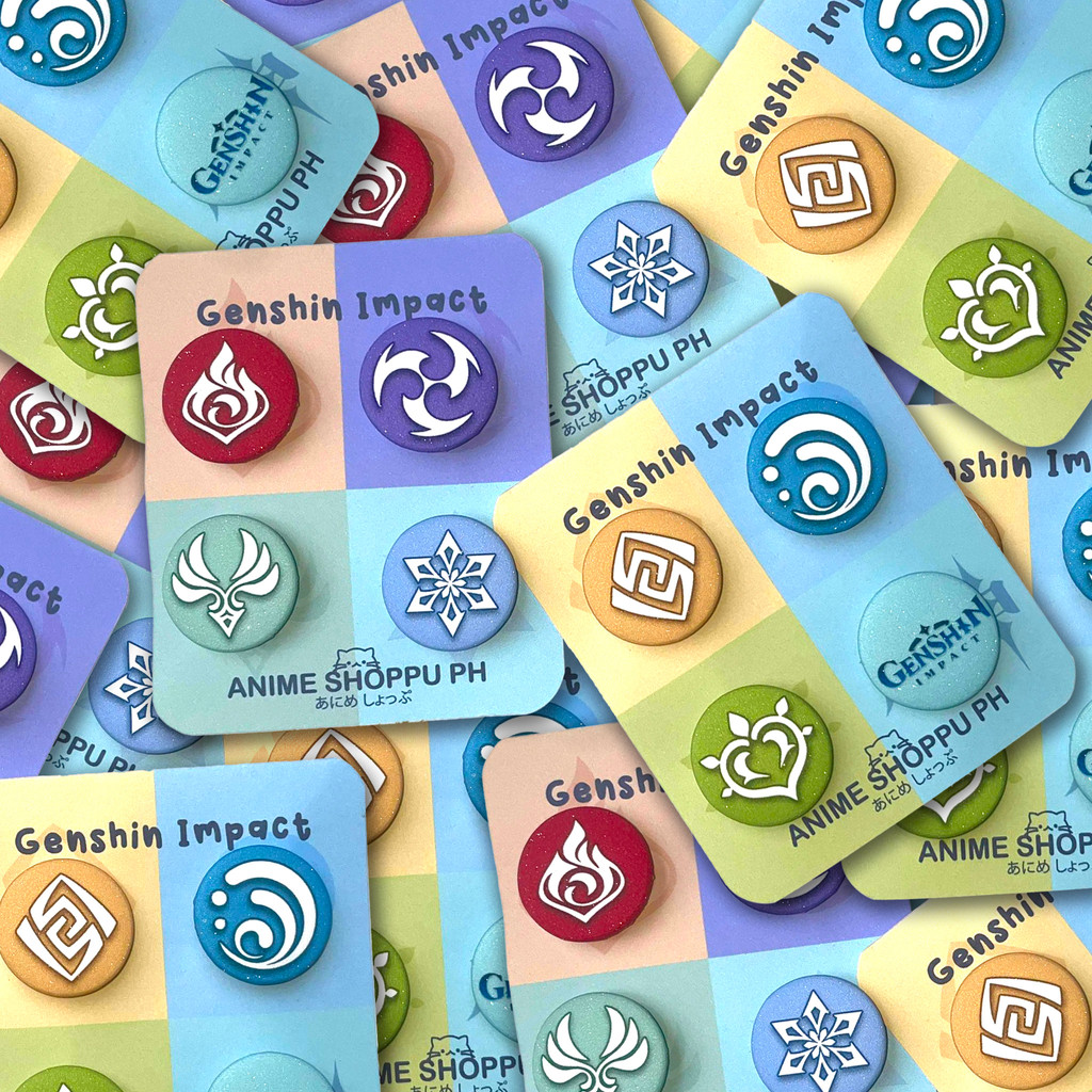 GENSHIN VISION SYMBOLS | BUTTON PINS 1" Glittered Pyro Cryo Electro Geo ...