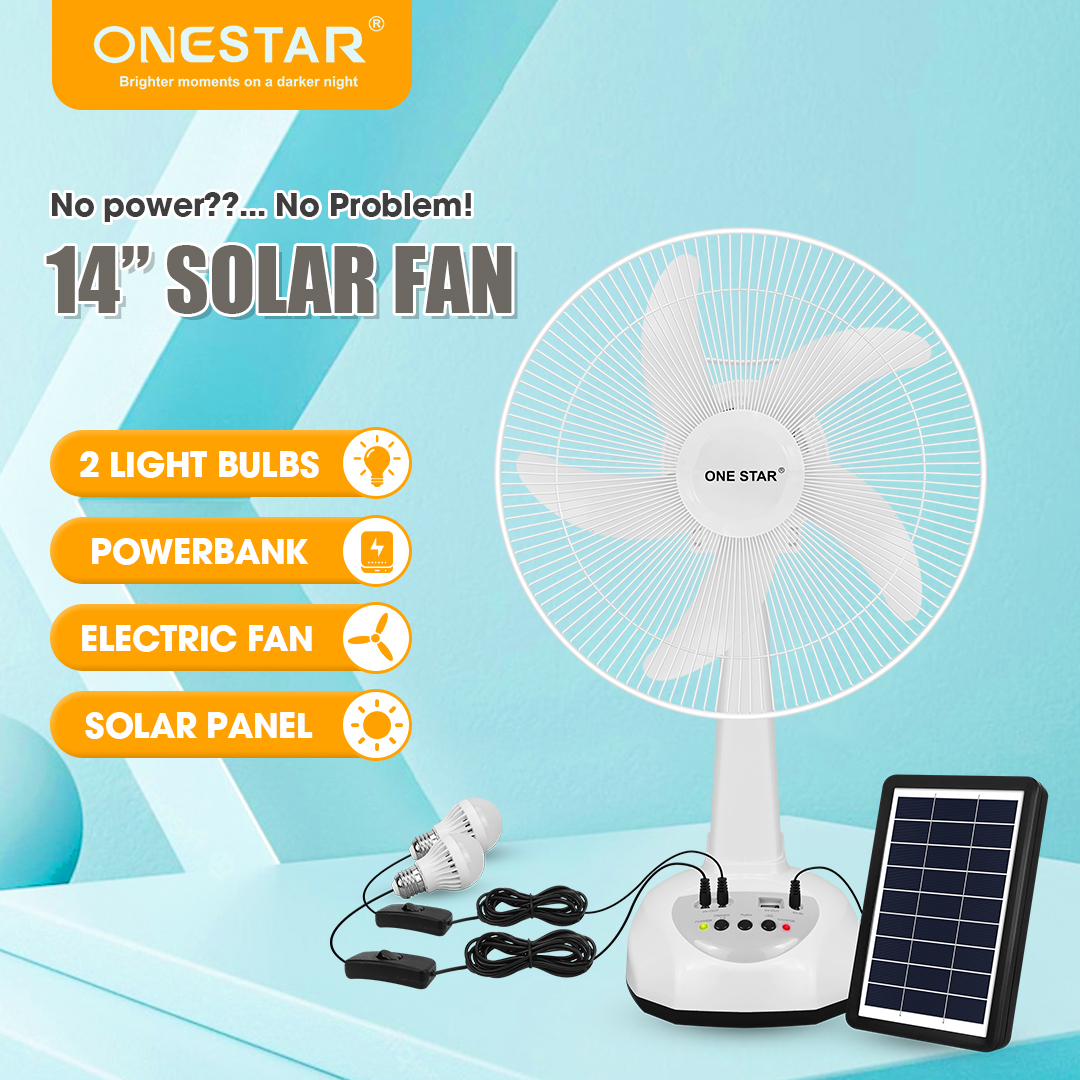 NSS Solar electric fan with charger and 2 bulbs direct solar panel ...