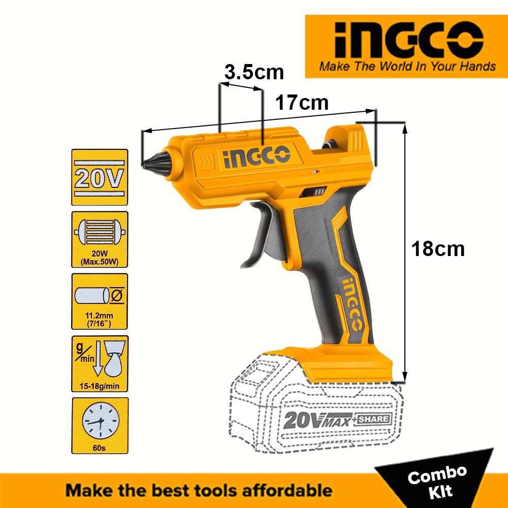 Ingco Cordless 20V Heat Gun Sealer and Glue Gun Combo Kit Set ...
