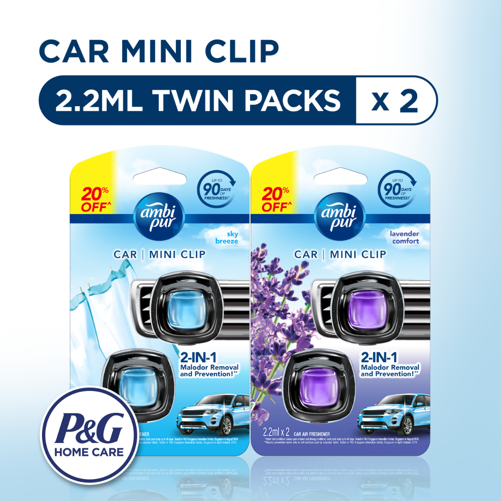 Ambi Pur Car Freshener Sky Breeze Lavender Value Pack 2.2ml Car Vent ...