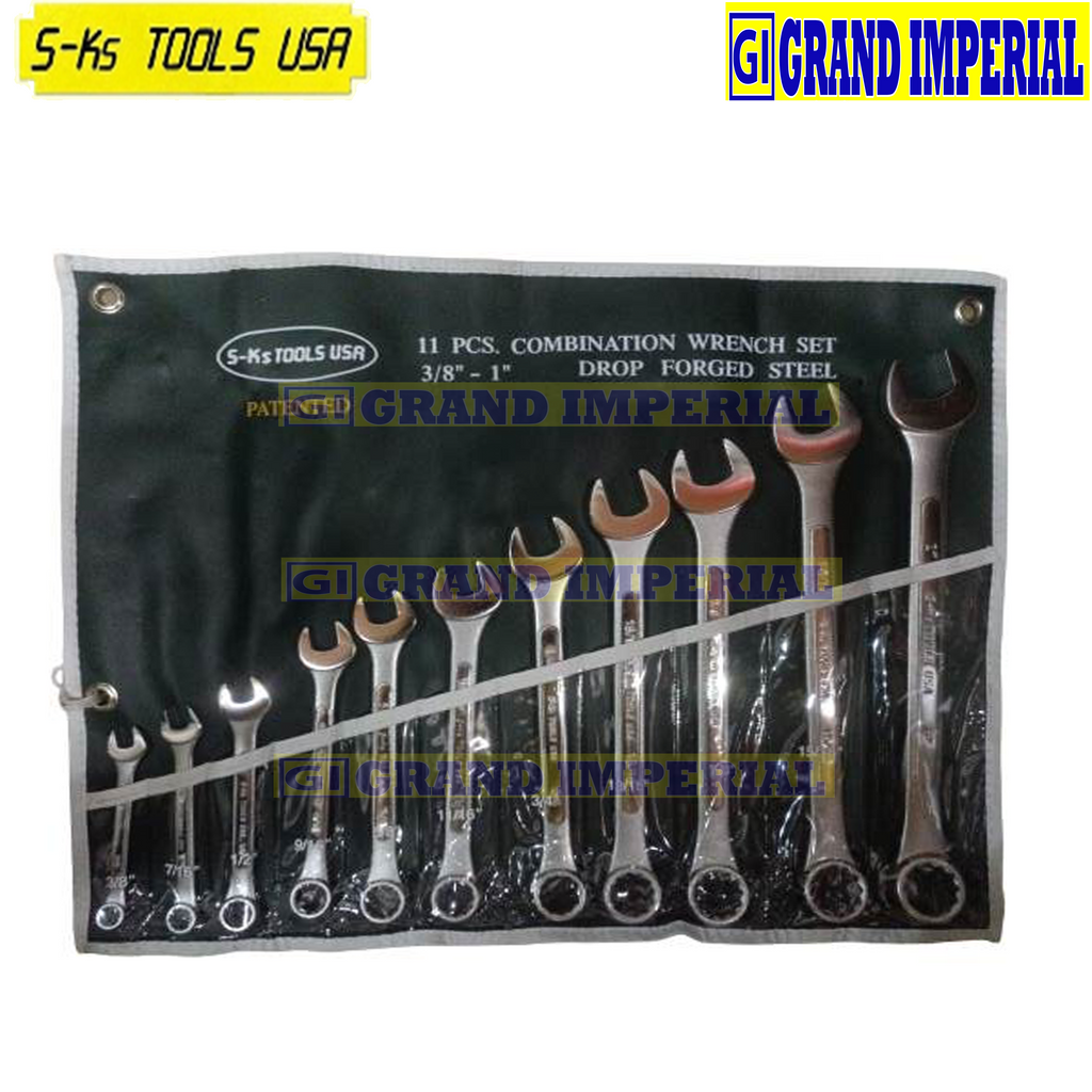 S-Ks Tools USA Combination Wrench Set 3/8" - 1" 11Pcs Grand Imperial ...