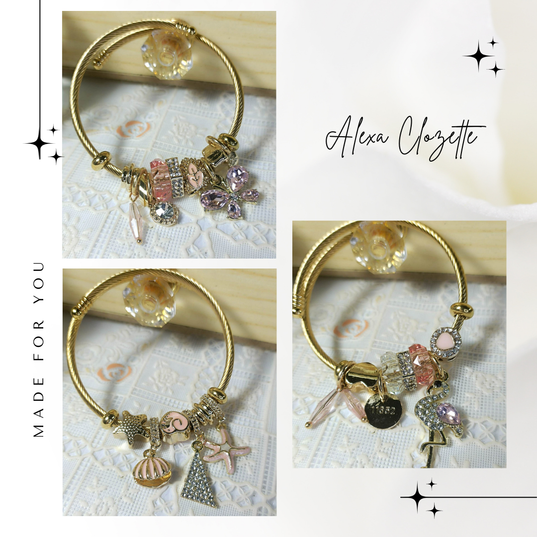 ALEXA 18K Gold Plated Charm Bangles Bracelet For Women Jewelry | Shopee ...