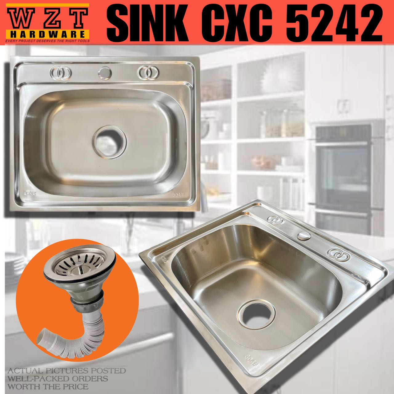 Sus-304 Stainless Steel Kitchen Sink with Free Accessory Strainer ...