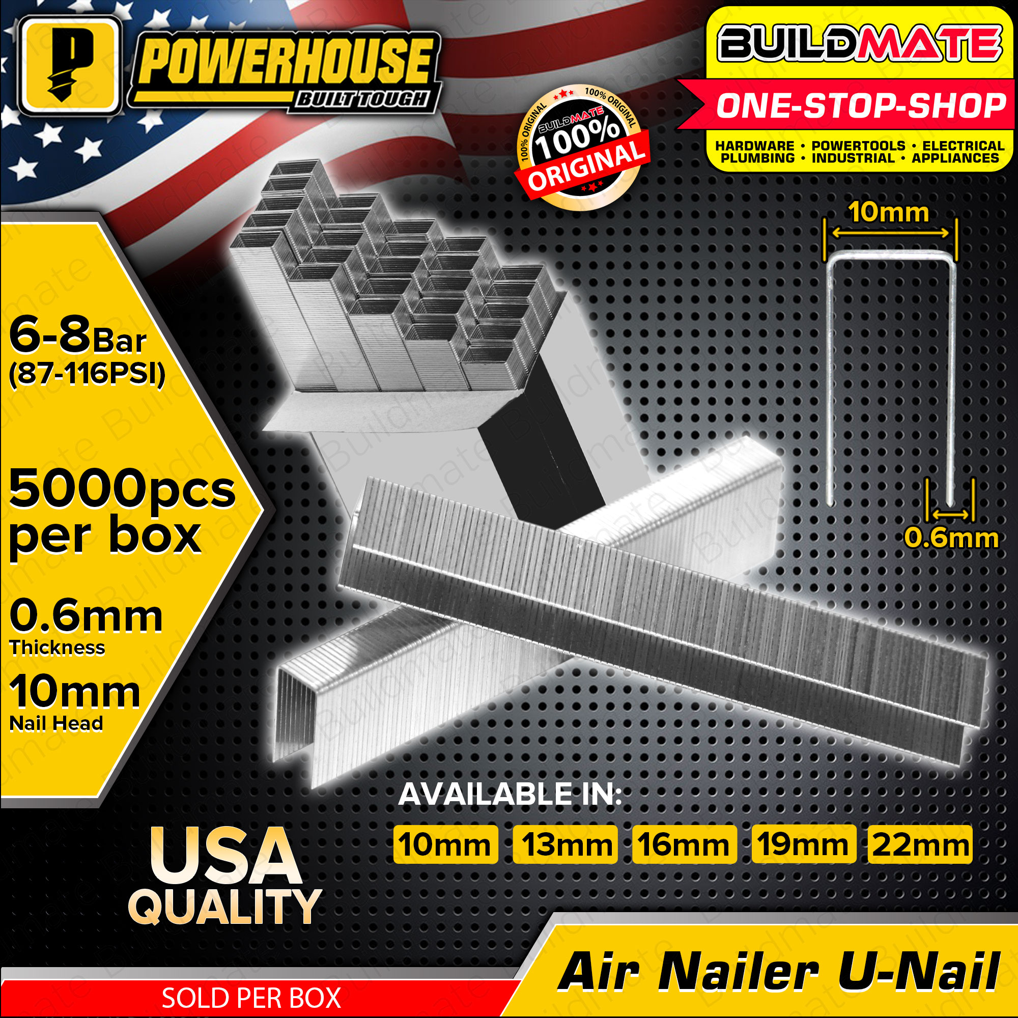 BUILDMATE Powerhouse Air Nailer U-Nails 10mm - 22mm U Shaped Nails U ...