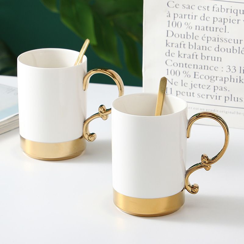 Nordic Ceramic Gold Base Gold Handle Ceramic Mug Free Spoon | Shopee ...