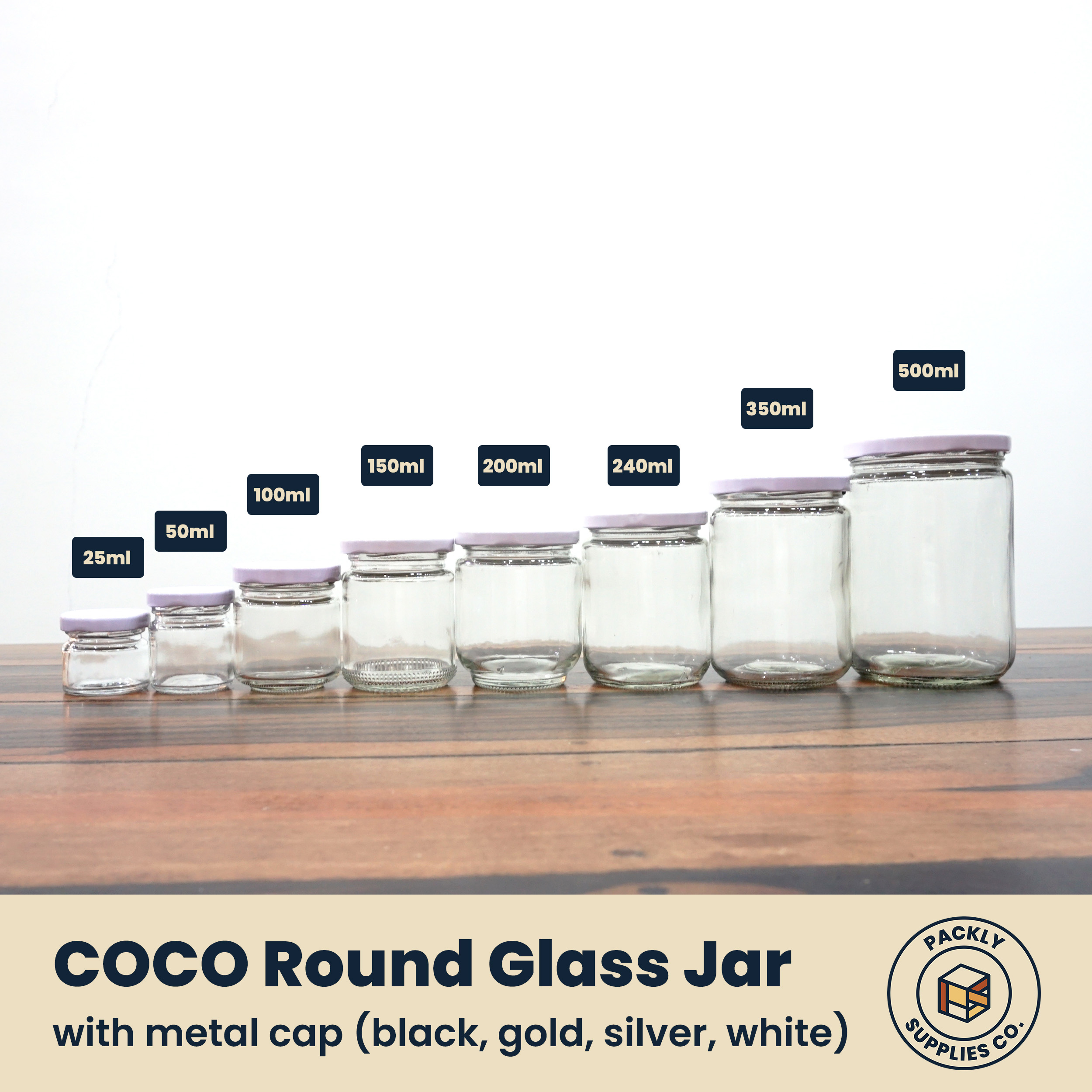 (1PC) COCO Round Glass Jar with Cap 25ml 50ml 100ml 150ml 200ml 240ml ...