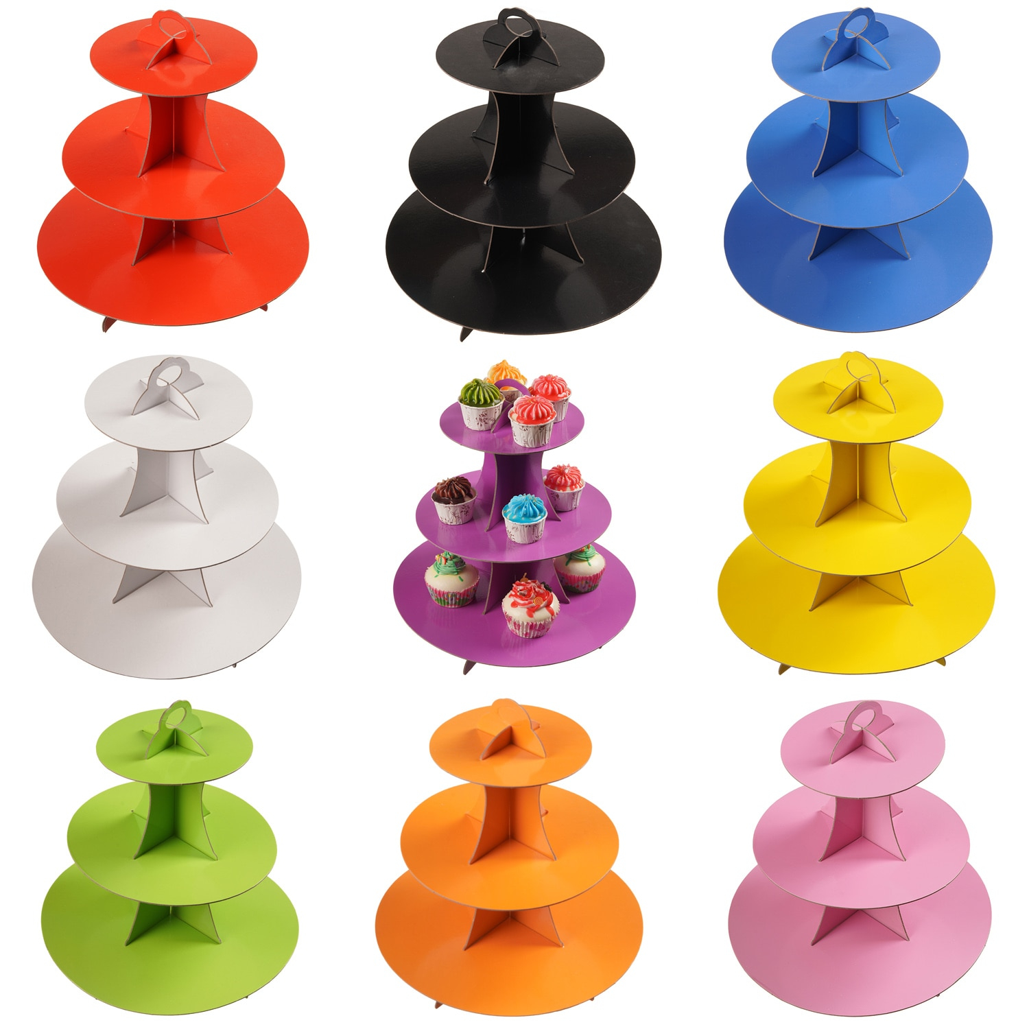 PS-80 [1 set] 3 Tier Paper Cupcake Stand Plain Color Cupcake Holder ...