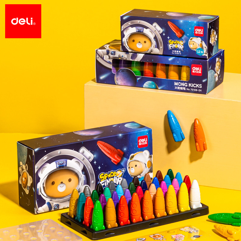 Deli Crayon Set Color Pen Rocket Shape Student Painting Crayons for ...