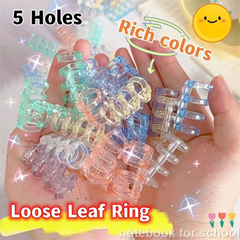 5 Holes Loose-Leaf Plastic Binding Ring DIY Colorful Crystal Ring For ...