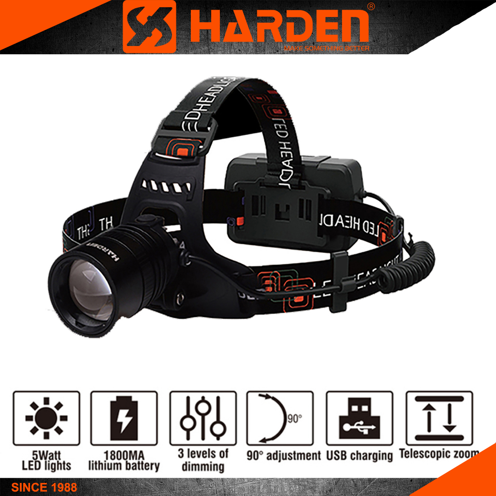 Harden 660735 Rechargeable Head Light 1800mAh Li-ion 180 Lumens ...