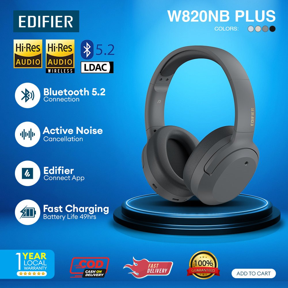 Edifier W820NB Plus Wireless Bluetooth Noise Cancelling Headphones Hi ...