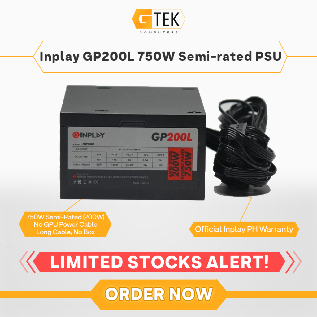 Inplay GP200L 750W Semi-Rated / 200W Rated PSU (No Box) | Shopee ...