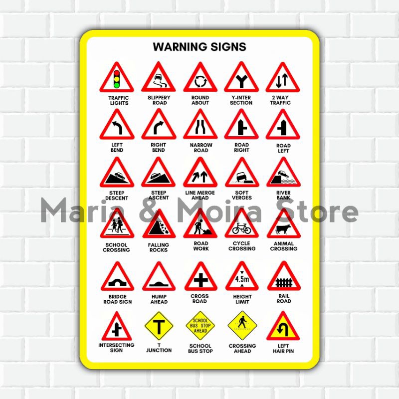 ROAD SIGNS CHARTS, A4 Size Laminated Traffic Signs Charts, Educational ...