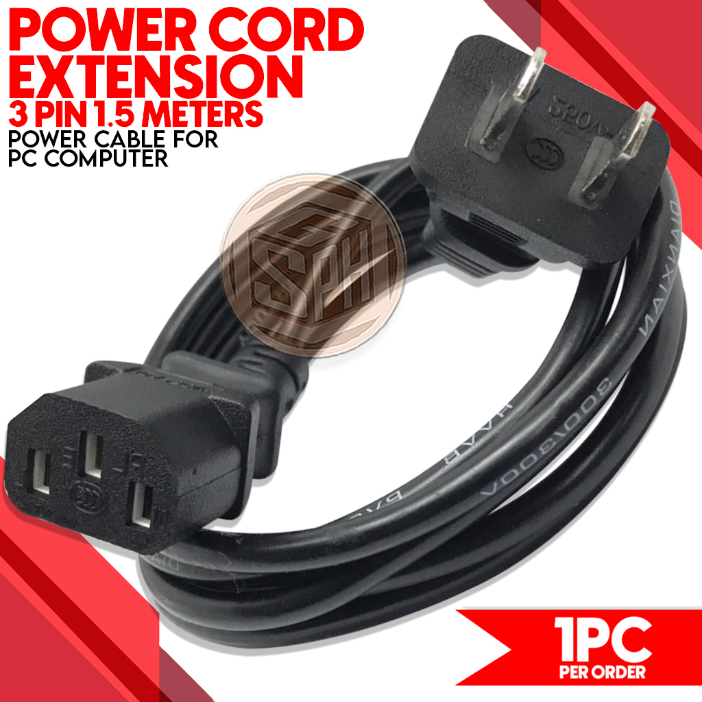 1.5M 3 Pin Power Extension Cords US Plug Power Cable For PC Computer | Shopee Philippines