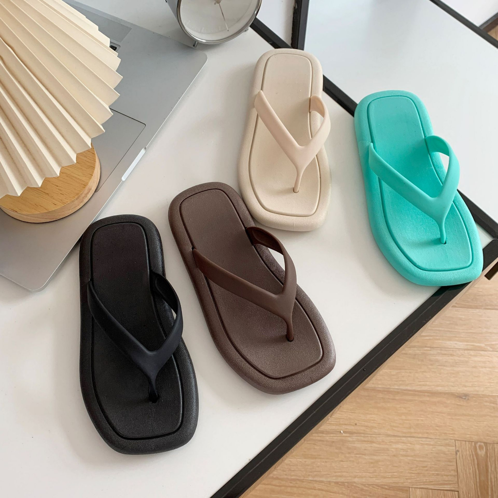 ssppor123 New korean Square Handed Flip-Flop Flat Bottomed Slippers For ...